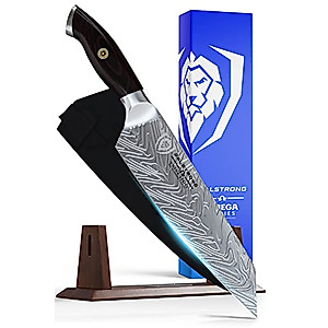 Dalstrong Kitchen Knife, Kiritsuke Chef Knife - 8.5 inch - Omega Series - American BD1N-VX Hyper Steel - Razor Sharp Knife - Acacia Wood Display Stand, Cooking Knife, Collection Set, Leather Sheath