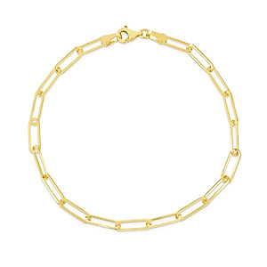 Floreo 10k Yellow Gold 2.5mm Paperclip Link Bracelet or Anklet, 10 inch