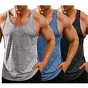 COOFANDY Men's 3 Pack Y Back Tank Tops Sleeveless Swim Shirt Fitness Bodybuilding T Shirts Big and Tall Gym Tank Tops