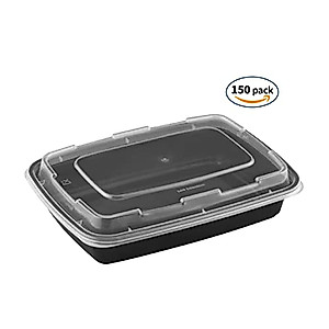 TIYA Takeout Food Containers - 28 oz Bulk 150 Pack with Lids - Rectangular Plastic Food Storage - Reusable Microwavable Dishwasher Safe Restaurant Set - Leak Proof for To-Go & Meal Prep
