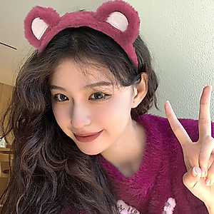 Thinslimer 4 Pack Cute Bear Ears Headband for Women Fluffy Bear Ears Plush Hair Hoop Facial Washing Make Up Headband Hair Accessories for Women and Girls (2 Colors)