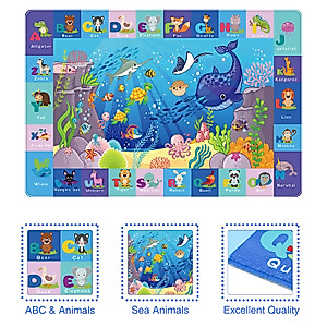 LTKOUGFAM Kids Play Rug, Animals Print Baby Mat for Floor, Kids Rug for Playroom, ABC Educational Rug, Non-Toxic Soft Baby Crawling Mat, Tummy Time Mat, Nursery Rugs (Blue, 78.7X59 INCH)