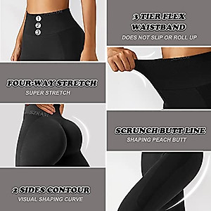 SZKANI Workout Leggings for Women Scrunch Butt Lifting Leggings Booty High Waist Yoga Pants Seamless Gym Tights(9I#-Black,M)