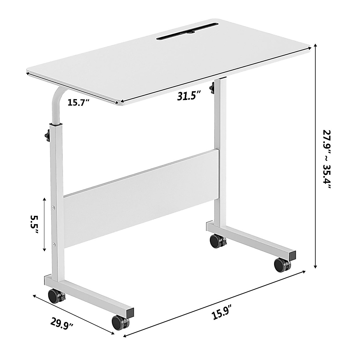 SogesPower 31.5 inches Mobile Laptop Desk with Slot Adjustable Side Table Computer Stand for Bed Sofa,White