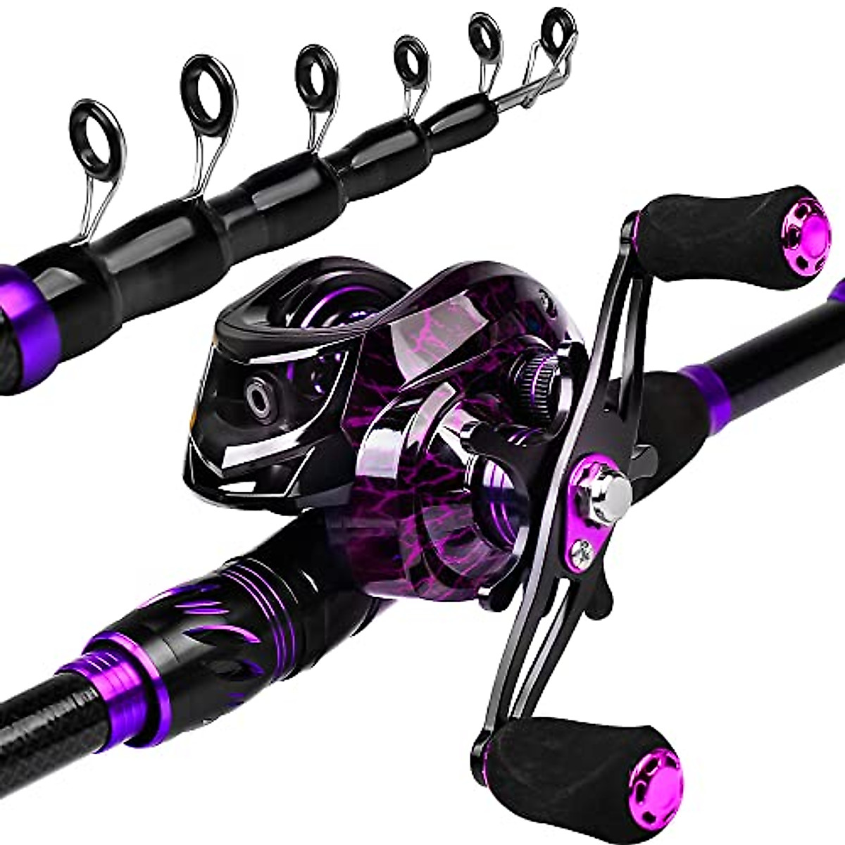 Fishing Rod and Reel Combo - 6.9ft Telescopic Spincast Rod with Left Handed Baitcasting Reel Combos - Sea Saltwater Freshwater Ice Bass Fishing Tackle Set - Fishing Rods Kit