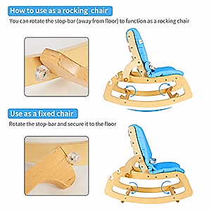 MallBest 3-in-1 Baby Bouncer Adjustable Wooden Rocker Chair Recliner with Removable Cushion and Seat Belt for Infant to Toddler (Blue)