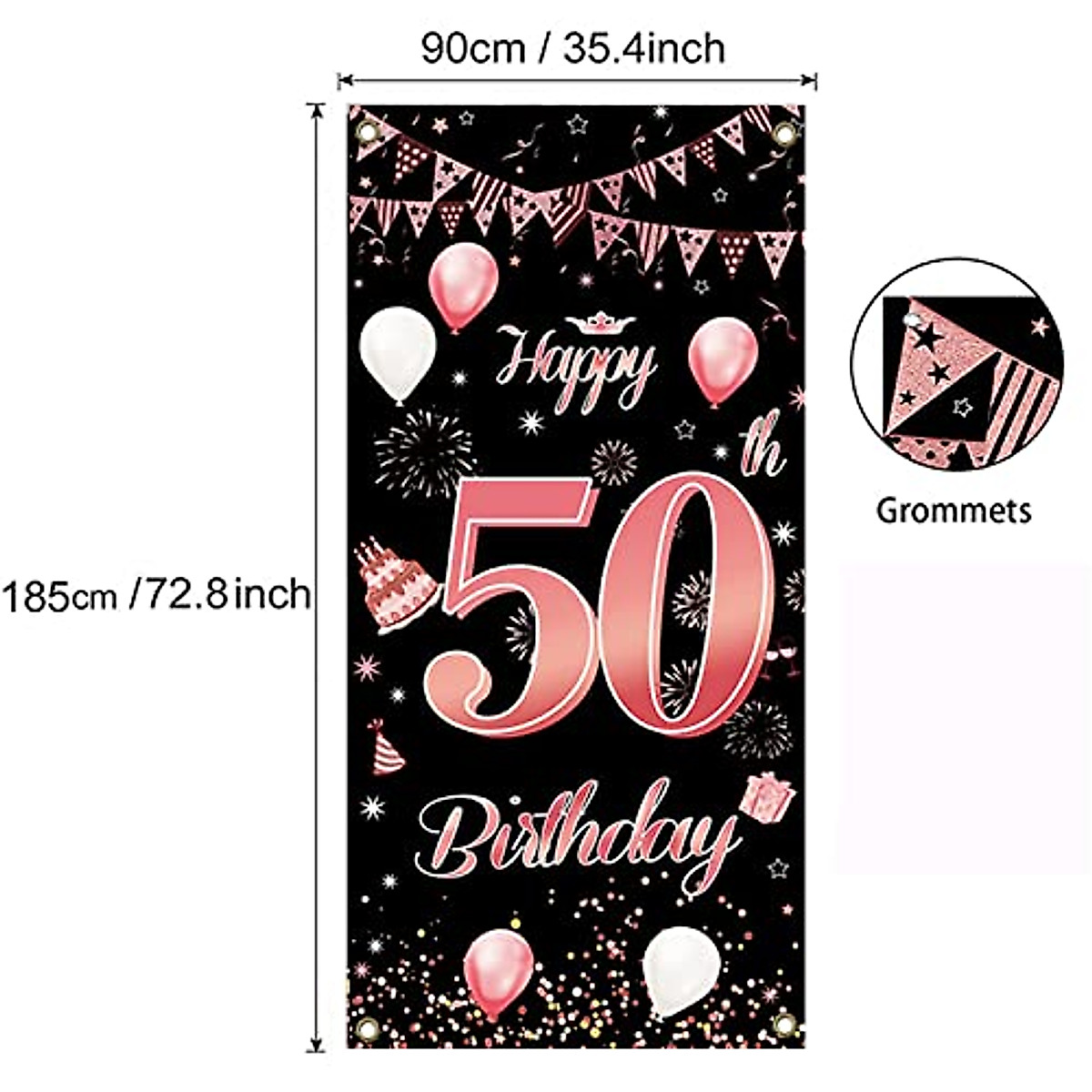 DegGod Happy 50th Birthday Backdrop Banner, Extra Large Rose Gold Birthday Sign Poster Photo Booth Props for Men Women Birthday Party Background Decoration Supplies (Pink,50th)