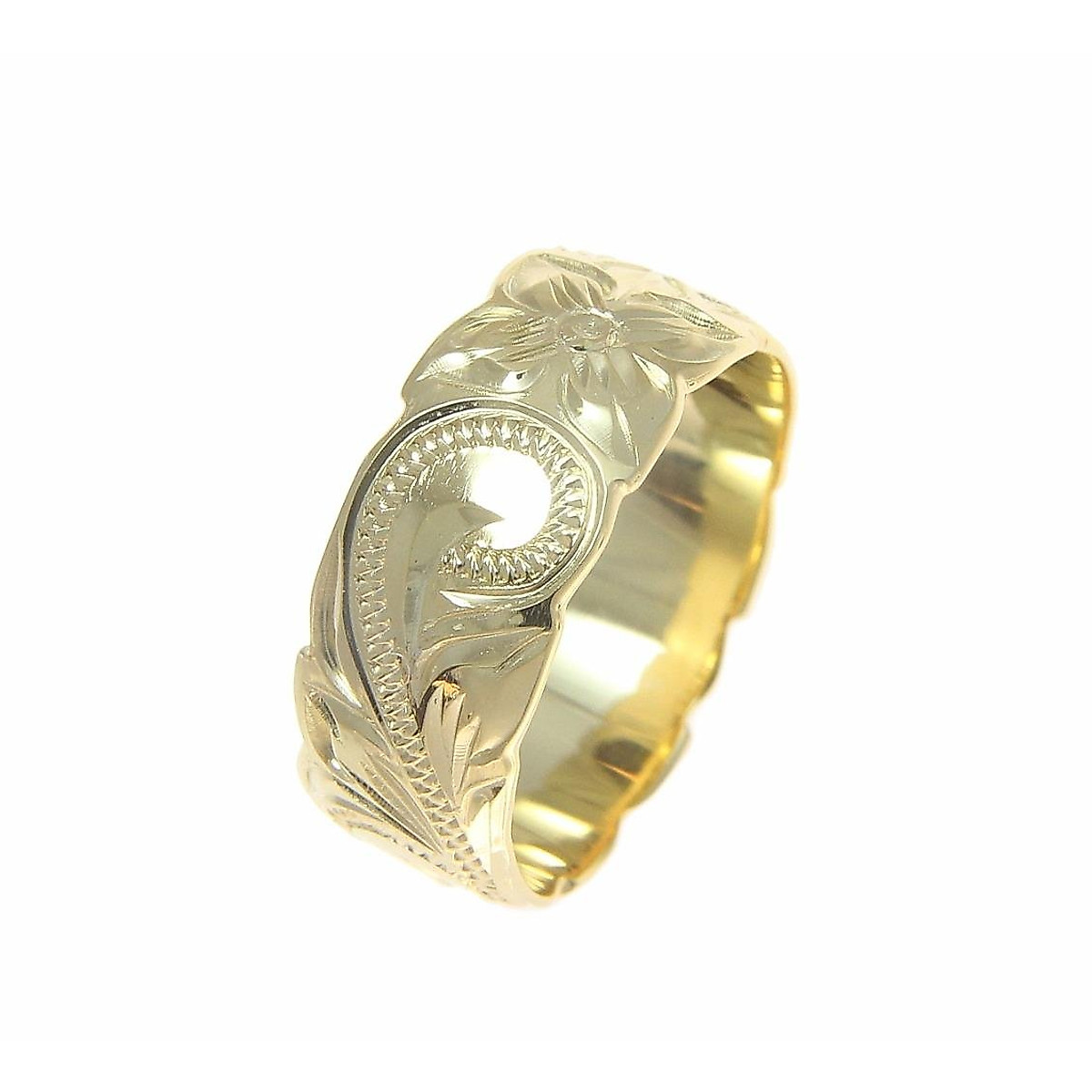 Arthur's Jewelry Yellow gold plated 925 sterling silver Hawaiian 8mm plumeria flower scroll cut out edge ring size 3.5