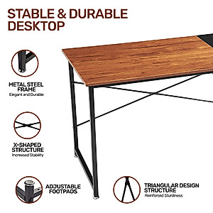 QooWare Home Office Computer Desk, 47" Study Writing Desk Dual-Colored Modern Simple Wooden PC Desk with Storage Drawer, Supports Up to 132 lbs (Espresso & Black)