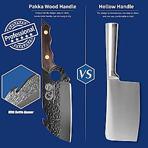 XYJ Authentic Since 1986, Forged Kitchen Knife Set, High Carbon Steel Cleavers, 5pcs Knives Set With Roll Bag, Bone Scissors, Honing Steel, Mini Knife, Sharp For Chopping Meat Vegetables