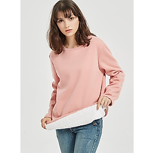 PEHMEA Women's Girls Warm Sherpa Lined Crewneck Pullovers Fleece Sweatshirt Tops (Pink, Medium)