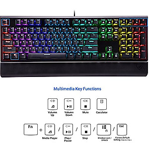 Rosewill Mechanical Gaming Keyboard, RGB Backlit Clicky Computer Mechanical Keyboard for PC, Laptop, Mac, Rainbow LED Modes with Side Backlight & Software Suite for Customization – Brown Switch