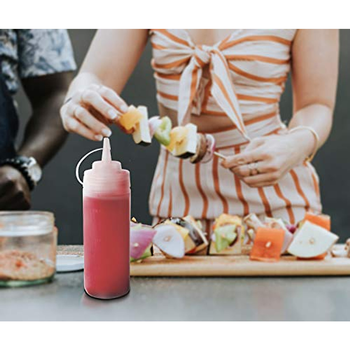 Katfort Squeeze Bottles for Sauces 2 Pack, 12 Ounce Plastic Dressing Squirt Bottles Ketchup Bottles with Cap Lids and Funnel, Condiment Bottles for Liquids BBQ Dressing Pancake Art Dispenser