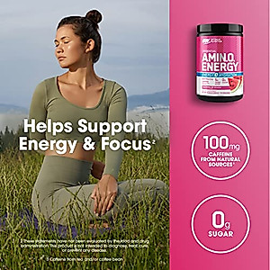 Optimum Nutrition Amino Energy Plus Electrolytes Energy Drink Powder, Caffeine for Pre-Workout Energy, Amino Acids / BCAAs for Post-Workout Recovery, Watermelon Splash, 30 Servings- Packaging May Vary