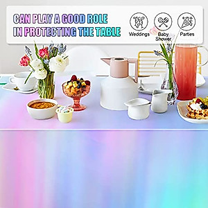 3 Pack Iridescent Tablecloth, 54" x 108" Birthday Party Table Cloths Iridescence Plastic Disposable Table Covers Iridescent Disco Party Decorations, Mermaid Birthday Decor Tablecloth for Buffet Table