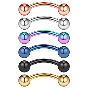 Ruifan 316L Surgical Steel Curved Barbell Snake Eyes Tongue Ring Piercing 14G 6PCS - Mix Color