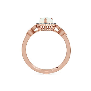 GEMVIO Collection 1 Carat CT 8X6MM Pear Cut Natural White Opal Gemstone & Diamond Halo Teardrop Engagement Ring In 14K Rose Gold Over Sterling Silver Anniversary Wedding Band Ring(1 Cttw)-6