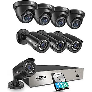 ZOSI 3K Lite Security Camera System with AI Human Vehicle Detection,H.265+ 8CH HD TVI Video DVR Recorder with 8X HD 1920TVL 1080P Indoor Outdoor Weatherproof CCTV Cameras,Remote Access,1TB Hard Drive