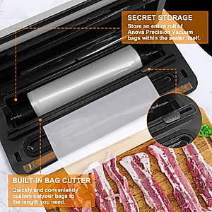 Pskang Vacuum Sealer Machine One-Touch Vacuum Sealer with Bags Rolls Storage and Cutter Automatic Air Sealing System with Vacuum Seal Bags and 1 Roll (11"x16')）