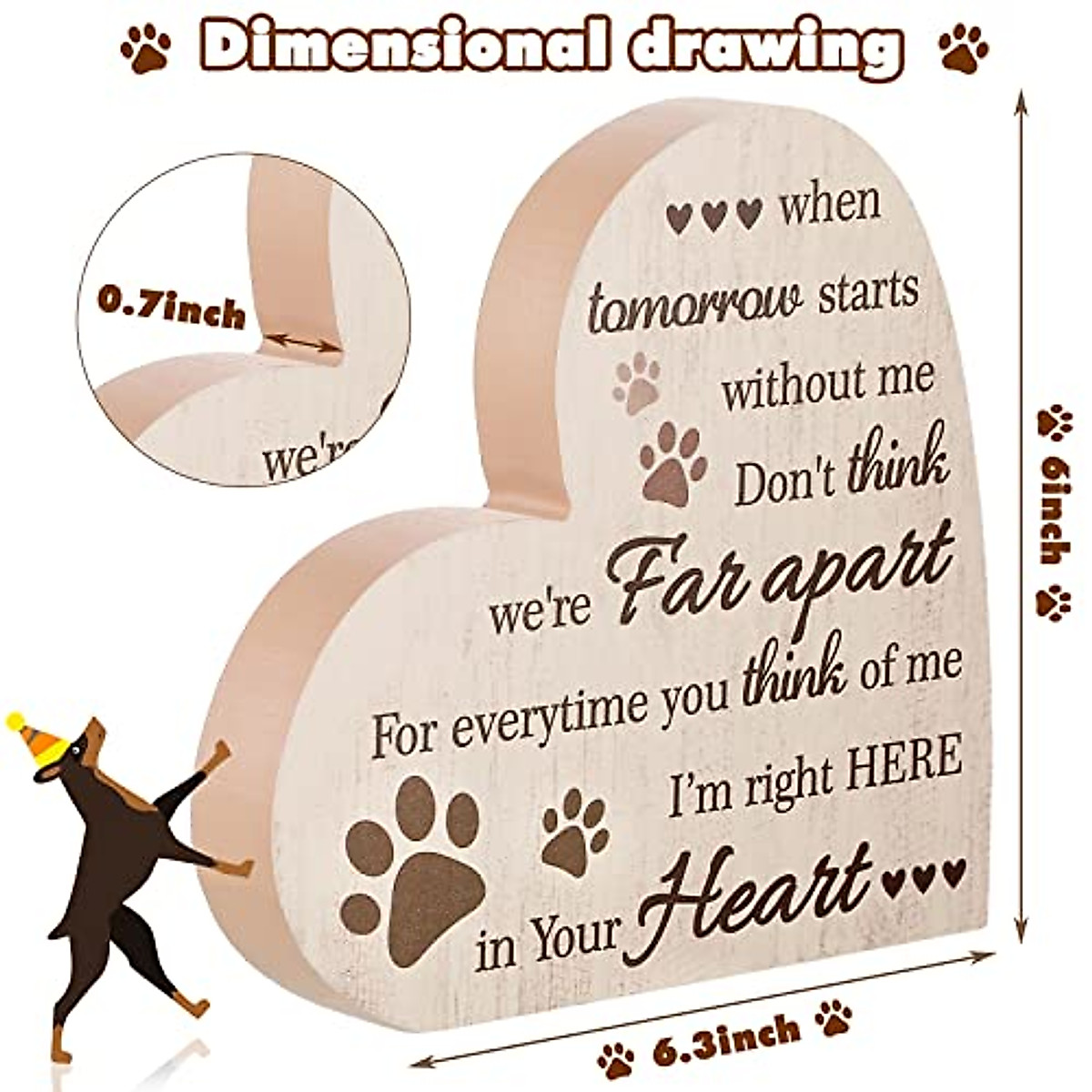 Maitys Pet Memorial Gifts Bereavement Remembrance Gifts for Loss of Dog Cat Sympathy Condolence Gifts Heart Shaped Wood Sign When Tomorrow Starts Without Me Wooden Plague for Table Desk Decor