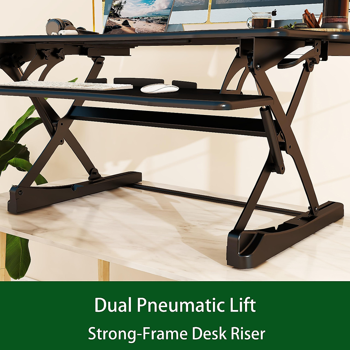 Lubvlook Standing Desk Converter, 47" Height Adjustable Sit Stand Desk Riser for Dual Monitors with Keyboard Tray, Black, SD10L