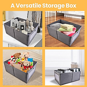 MEUVO Collapsible Storage Bins for Shelves - 3 Pack Foldable Storage Baskets for Organizing, Linen Closet Organizers and Storage with Visible Window and Handle for Clothes, 15.75" x 10.62" x 6.69"