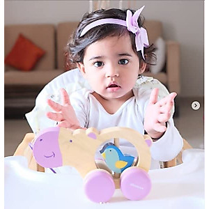 Shumee Wooden Hippo Pull Along Toy (1 Year+) with Attached String - Encourage Walking, Develop Hand-Eye Coordination, Build Gross Motor Skills