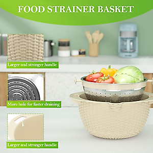 4-1 Colander with Bowl Set - Strainers for Kitchen, Food Strainers and Colanders, Pasta Strainer, Rice Strainer, Fruit Cleaner, Veggie Wash, Salad Spinner, Apartment & Home Essentials - Beige