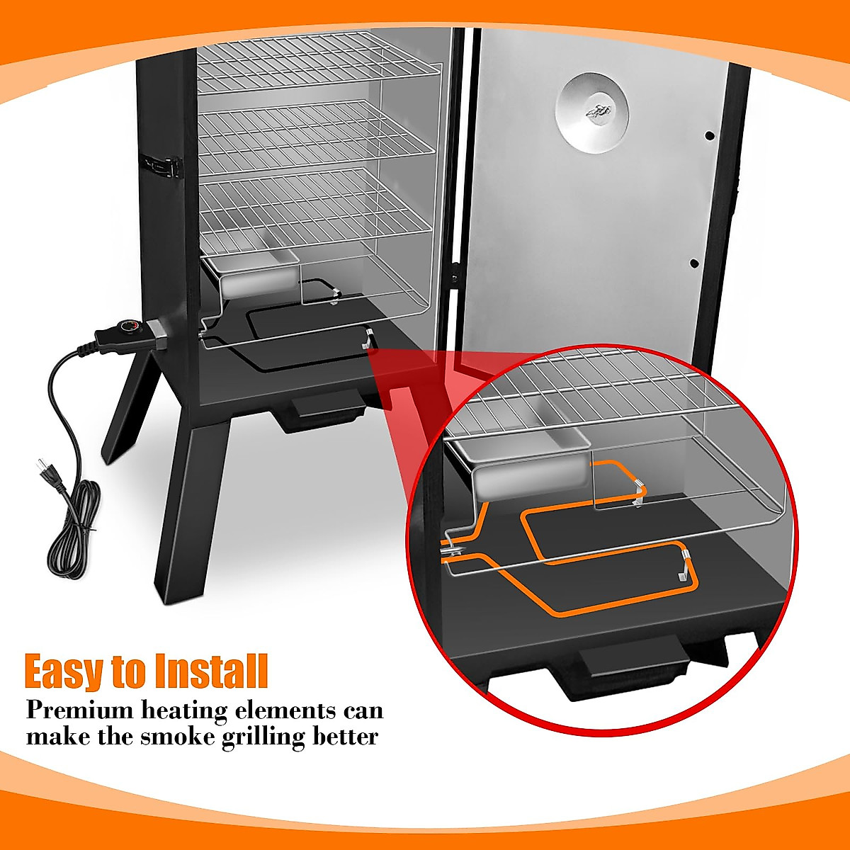 Hisencn Universal Electric Smoker Heating Element for Masterbuilt Smoker with Adjustable Thermostat Cord Controller 1500W, Grill Element Replacement for Turkey Fryers & Most Electric Smokers, 110 Volt