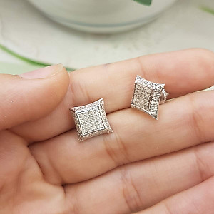 Dazzlingrock Collection 0.30 Carat (ctw) Round Diamond Micro Pave Setting Kite Shape Stud Earrings 1/3 CT, Sterling Silver