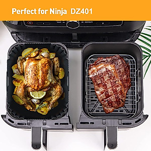 9pcs Air Fryer Accessories for Ninja Foodi Dual Zone Air Fryer DZ401, with Air Fryer Liners Disposable 100pcs and Silicone Aiy Fryer Liners Reusable 2pcs