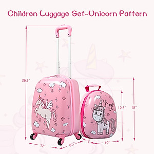 Sandinrayli Kid Luggage Set for Girls, 12” Backpack & 16” Kid Carry on Suitcase with Spinner Wheels, Toddler Rolling Suitcase Hardshell