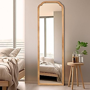 WallBeyond Full Length Mirror with Stand 65"x20", Rustic Wooden Frame Floor Mirror, Large Full Body Mirror for Bedroom, Leaning Against Wall (Naturl Solid Wood)