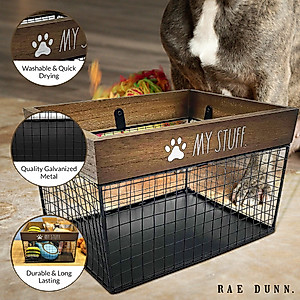 Small Pet Toy Basket - Metal and Wood Dog Toy Storage Basket - Small Cat and Dog Toy Bin Storage Organizer for Puppy Leash, Blanket, Food, Accessories - Container Baskets for Dog, 9.75" x 8" x 6"