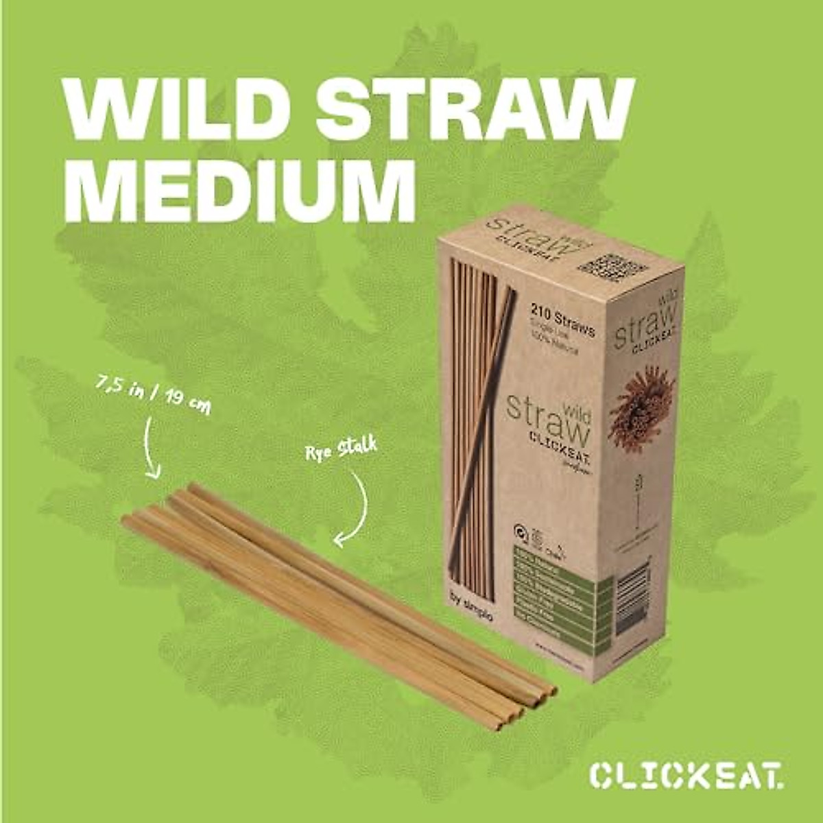 Clickeat Biodegradable Straws 100% Natural, Compostable, Disposable - 210 PCS, Eco-Friendly, Ideal for Restaurants, Coffee Stirring, Made with Rye Stalks - Sustainable Choice for Your Beverages