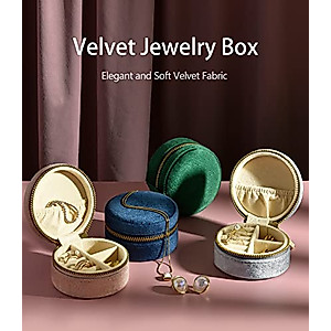 TAIMY Velvet Travel Jewelry Box, Round Small Travel Jewelry Case for Women Girls, Portable Mini Jewelry Travel Organizer Boxes for Rings Earrings Necklaces Bracelets(Blush Peach)