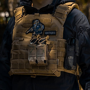 OneTigris Tactical Pistol Mag Pouch DD44 - Molle Double Magazine Pouch for 9mm .40 .45 .357 Glock S&W Ruger Springfield HK Quick Release with Plastic Inserts OWB Laser-Cutting