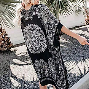 Sunyastor Women's Sheer Chiffon Floral Kimono Cardigan Long Blouse Loose Tops Outwear Short Sleeve Summer Cover ups
