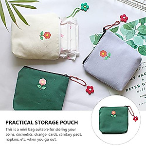 DOITOOL Sanitary Napkin Storage Bag Cute Sanitary Pad Pouch Zipper Pouch Coin Purse Mini Canvas Cash Bags Makeup Bag Toiletry Pouch Portable Coin Bags White Purple Green
