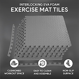 BalanceFrom Puzzle Exercise Mat with EVA Foam Interlocking Tiles for MMA, Exercise, Gymnastics and Home Gym Protective Flooring, 3/4" Thick, 24 Square Feet, Gray