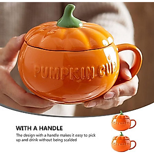 Luxshiny 2 Pcs Pumpkin Ceramic Soup Bowl Porcelain Pumpkin Shape Sugar Dessert Bowl with Lid Ceramic Dinnerware for Halloween
