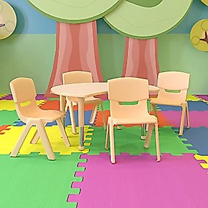 EMMA + OLIVER 25.125" W x 35.5" L Crescent Natural Plastic Adjustable Kids Table Set - 4 Chairs
