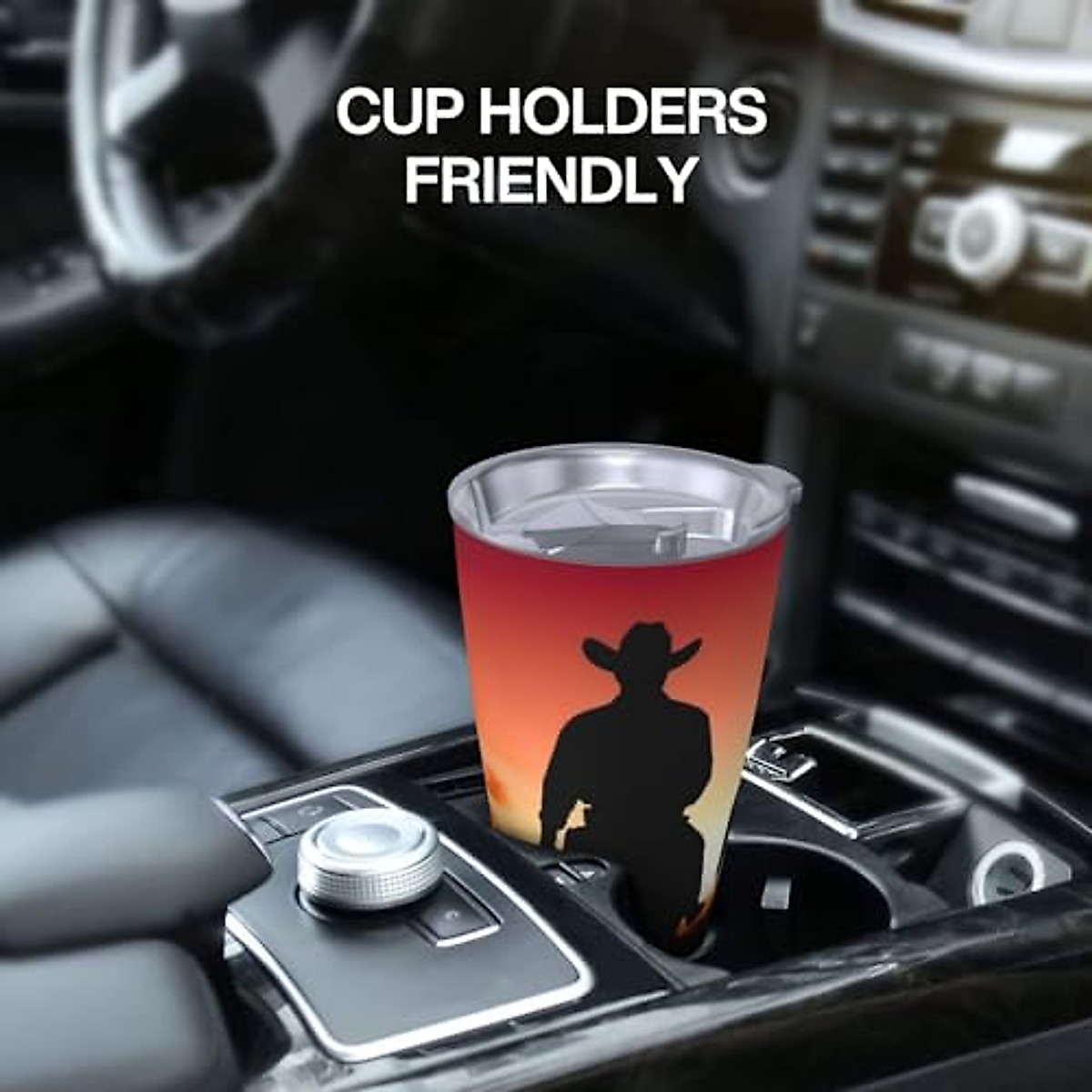 Texas Cowboy Tumbler with Lid and Straw 20oz Stainless Steel Car Cup for Hot and Cold Drinks, Double Wall Insulated Travel Coffee Mug Reusable Drink Thermos Cup Birthday Gifts