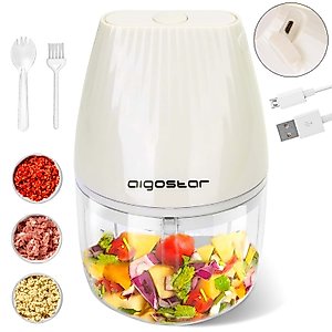 Aigostar Electric Mini Garlic Chopper, Cordless Mini Chopper Food Processor, Portable Small Food Chopper, Mini Garlic Chopper Blender for Onion Ginger Spice Meat, Veggie, Nuts, Baby Food, Puree 250ml