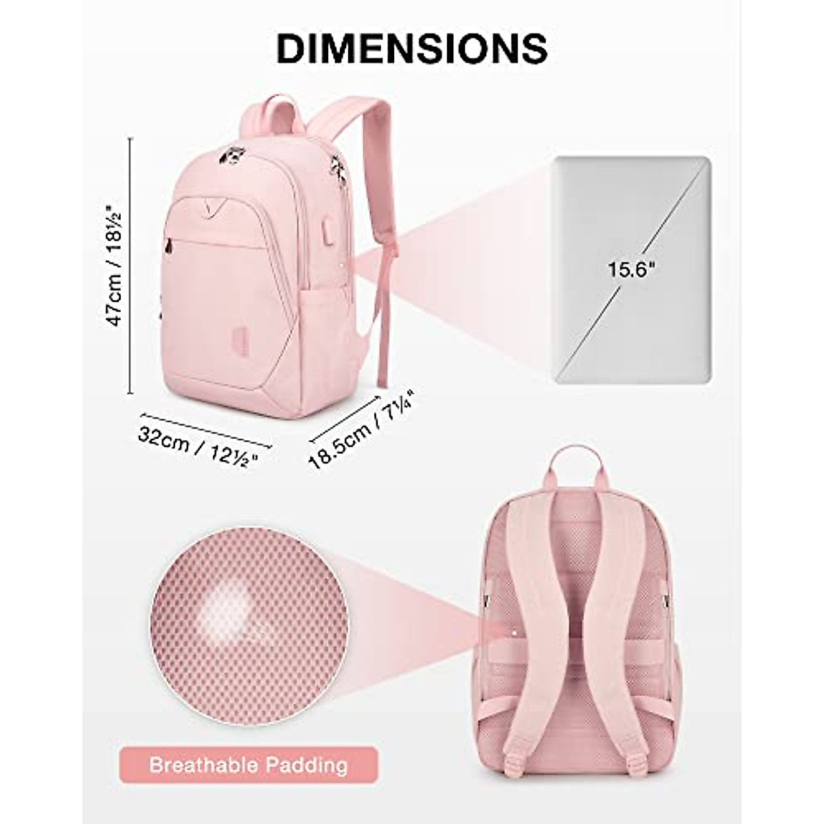 BAGSMART Laptop Backpack for Men College Backpacks 15.6'' Notebook Work Travel Backpack for Men (15.6 inches, pink)
