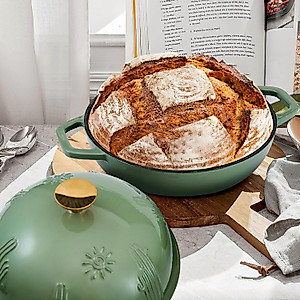 Flavehc Bread Oven Cast Iron Bread Dutch Oven with Cloche Lid for Bread Baking Darkcyan Enameled Cast Iron Bread Oven with Dome Lid for Sourdough 5 qt