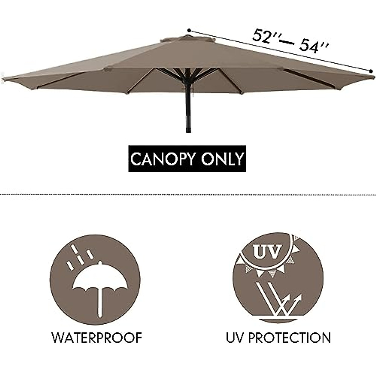 ontheway Patio Umbrella Enhanced Replacement Canopy Market Table 8 Ribs Umbrella Canopy (11FT, Khaki)