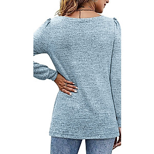 NEYOUQE Teen Girl Fall Winter Kawaii Workout Gym Trendy Clothes for Women Cute Fashion 2024 Blue Blouse Square Neck Summer Long Sleeve Workout top for Women Baseball Sweat Shirt Yoga t Shirts S