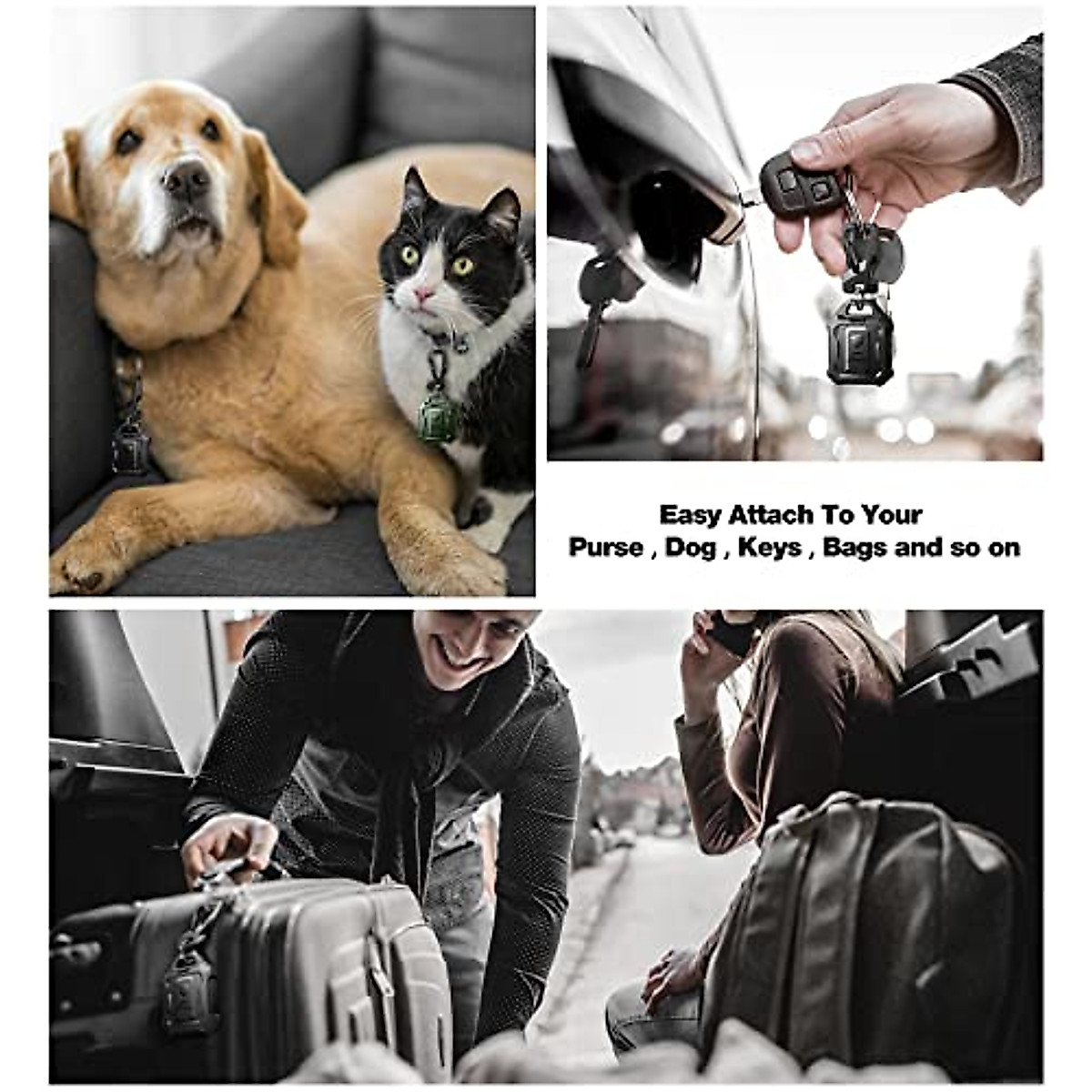 Dexnor Full-Body Shockproof Case for AirTag, Anti-Lost Protective Cover Airtag Holder Keychain with Key Ring & Carabiner for Keys, Luggage, Dog Cat Collar, Protector for Apple Air Tag (Black)