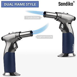 Sondiko Butane Torch, Dual Adjustable Flame Size Butane Torch Lighter, Mini Blow Torch, Refillable Blow Torch with Continuous Flame Lock for Creme Brulee, Cooking (Butane Gas Is Not Included)